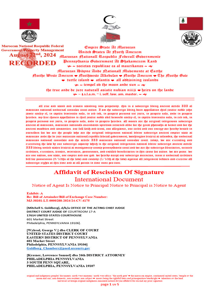 Affidavit of Rescission of Signature To Noricum Associates LP TDBA ...