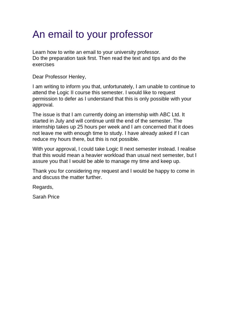 An Email To Your Professor | PDF