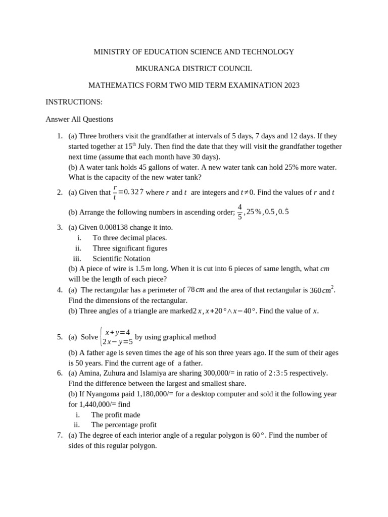 Math Form 2 | PDF
