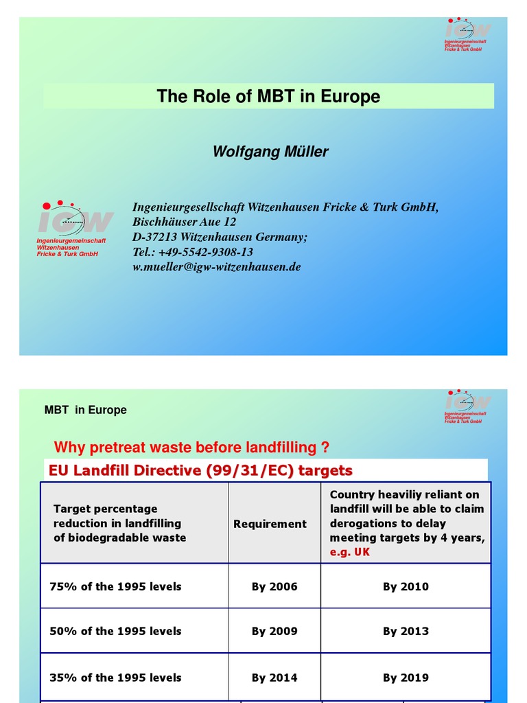 The Role of MBT in Europe: Wolfgang Müller | PDF | Waste | Materials