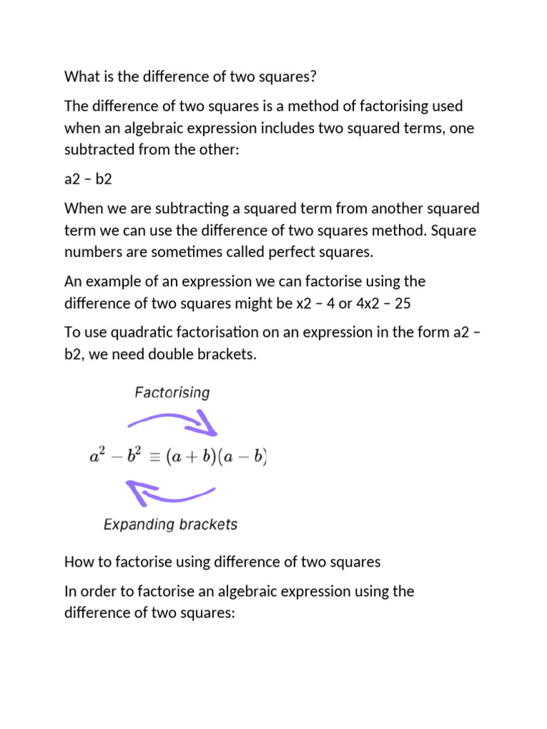 What Is The Difference of Two Squares | PDF