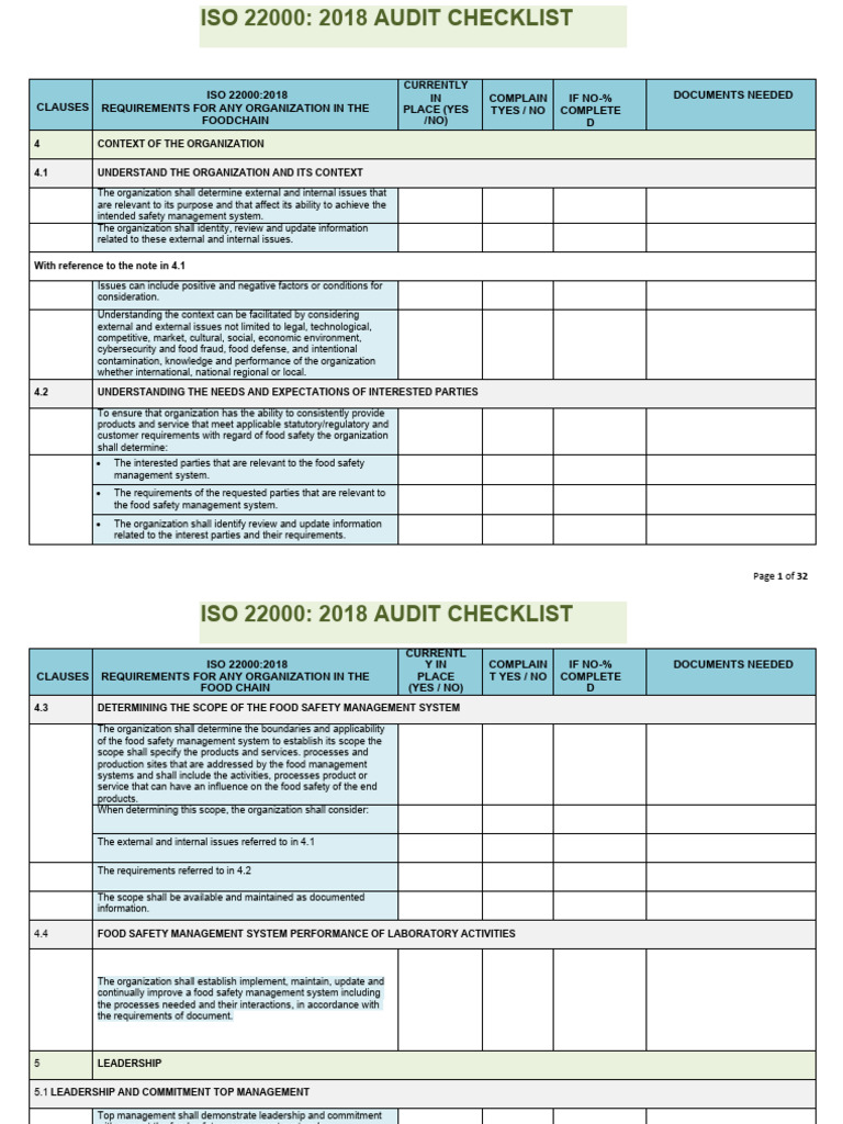 Iso 22000 Audit Check-List | PDF