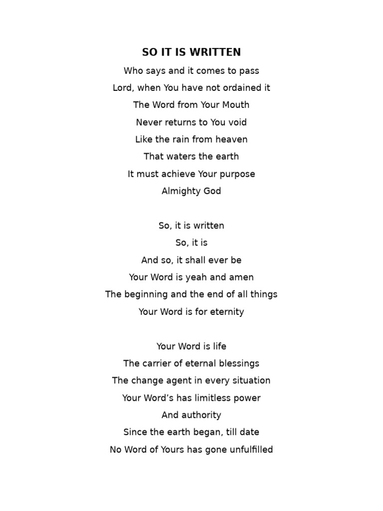 So It Is Written | PDF