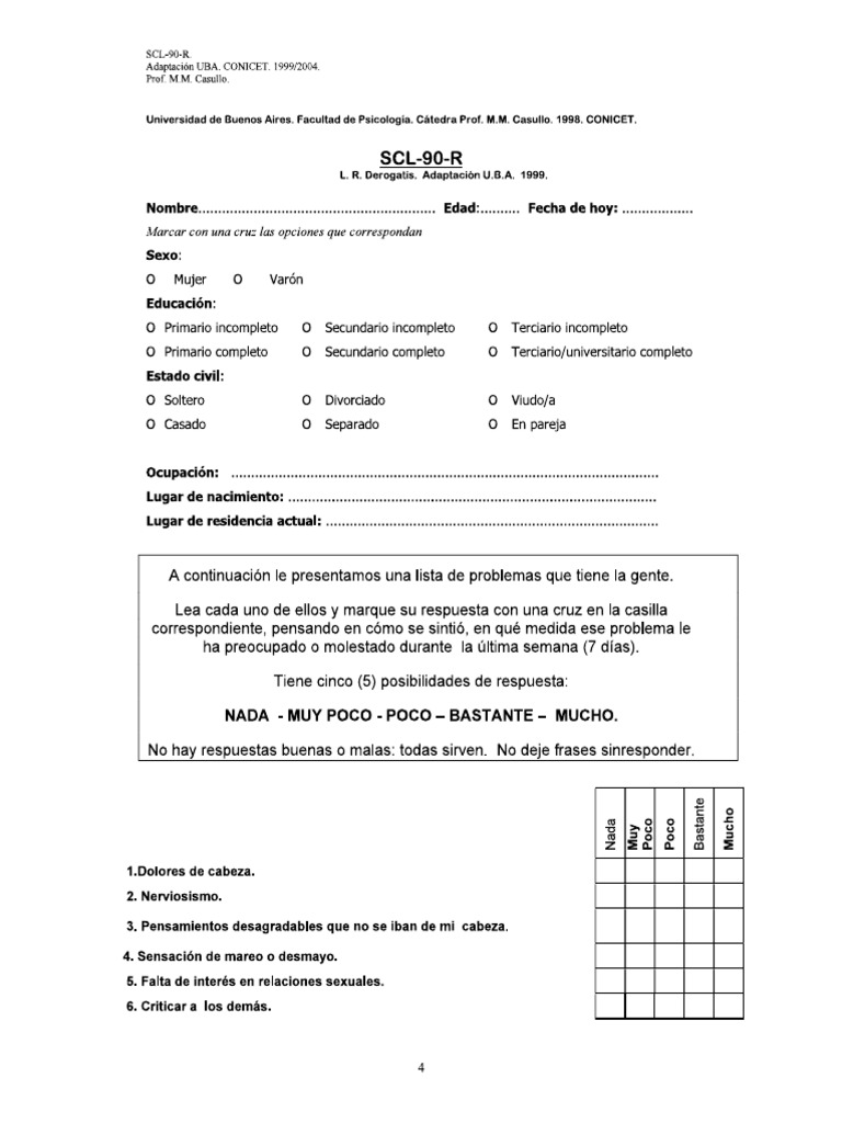 SCL 90 Protocolo | PDF