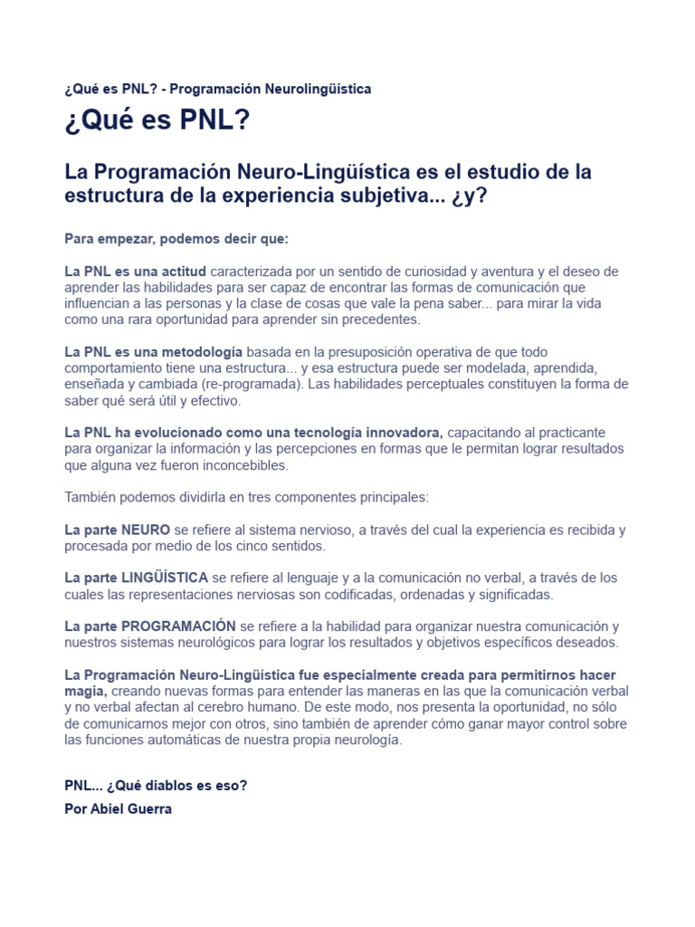 Qué Es La PNL | PDF | Programación neurolingüistica | Experiencia