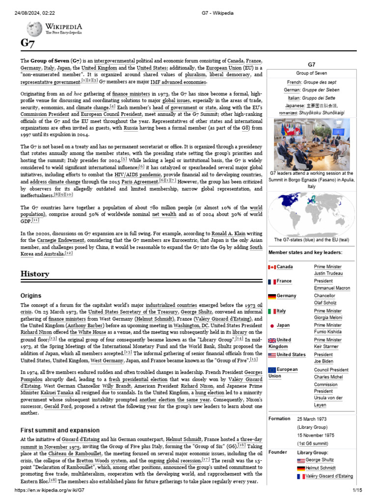 G7 - Wikipedia | PDF | Global Politics | International Relations
