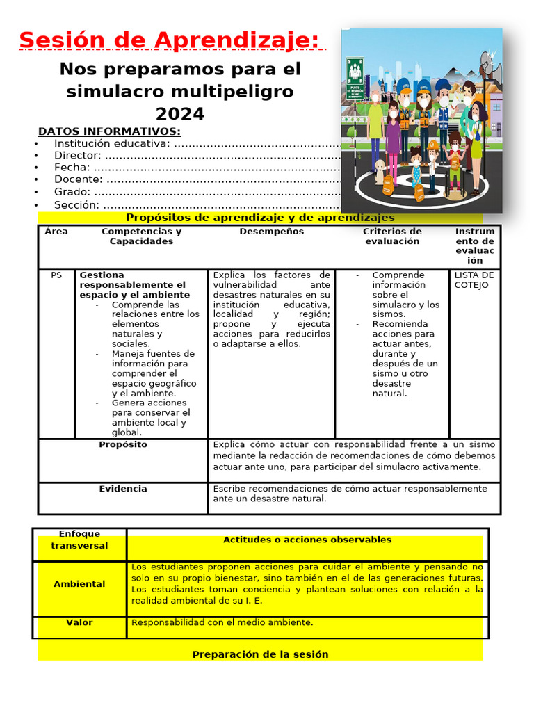 5º Grado Dia 5 Ps. Nos Preparamos para El Simulacro Multipeligro 2024 | PDF