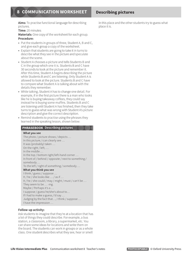 Life Vision Int Plus Comm Worksheet U8 AK | PDF