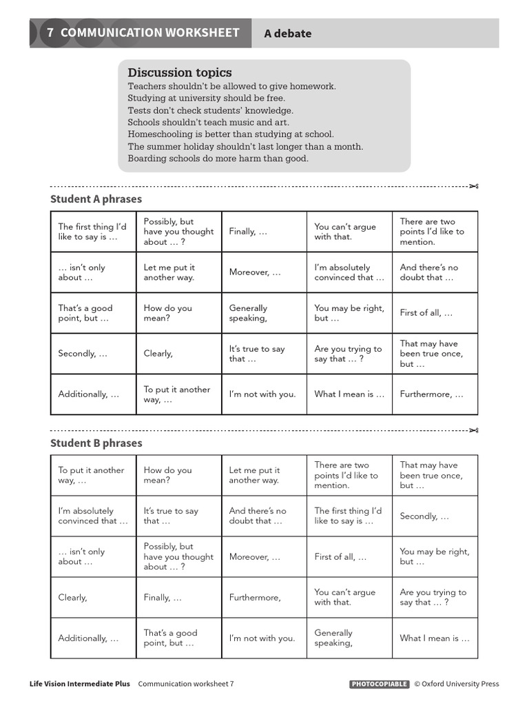 Life Vision Int Plus Comm Worksheet U7 | PDF