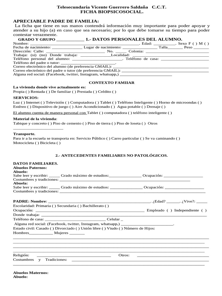 Ficha Biopsicosocial-ESPI | PDF | Especialidades Medicas | Medicina CLINICA