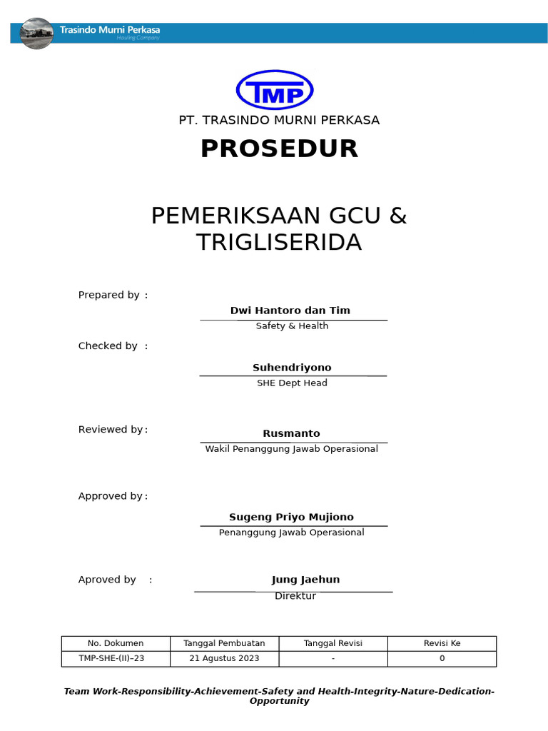 PROSEDUR PEMERIKSAAN GCU DAN TG | PDF