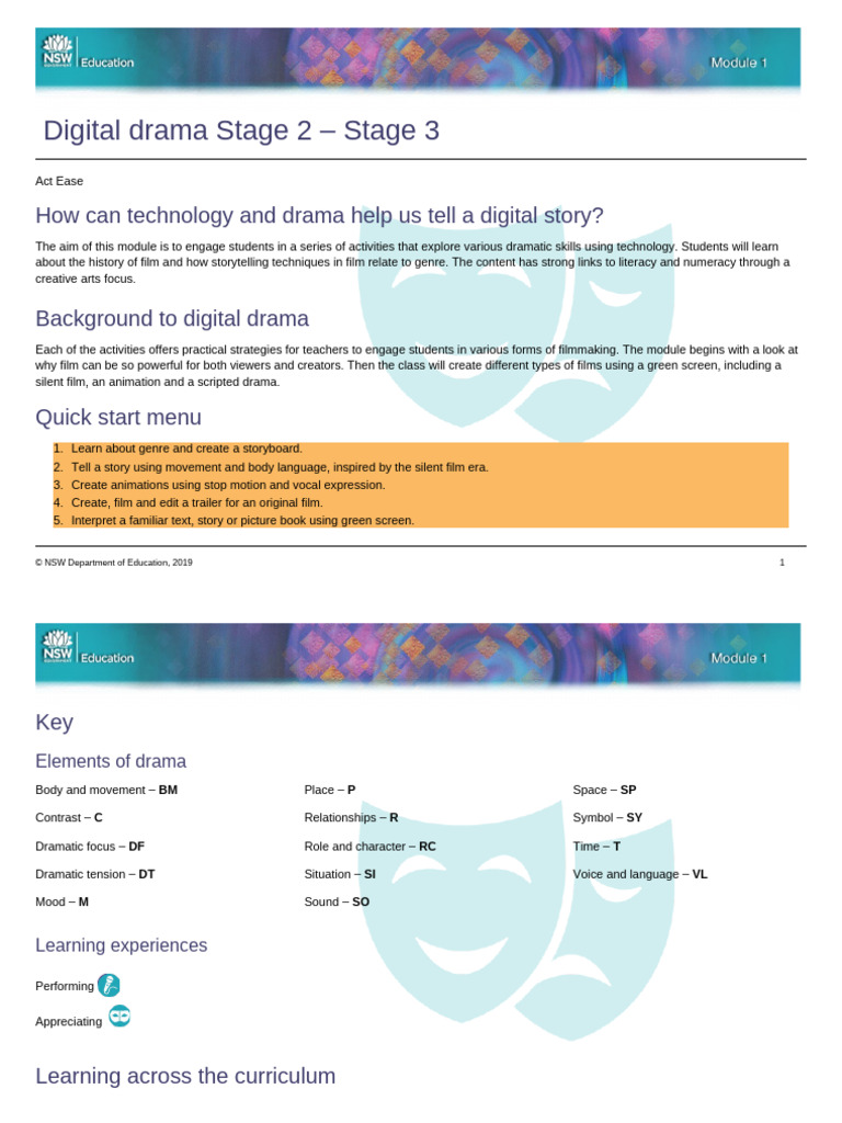 Act Ease Module 1 Digital Drama s2 s3 | PDF