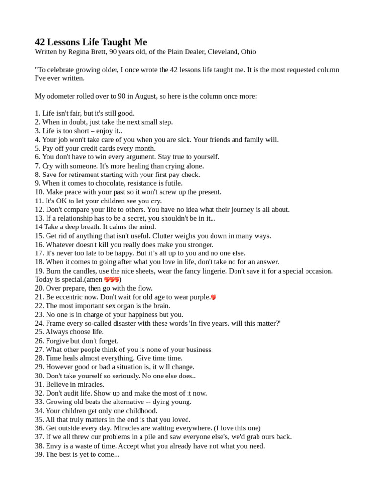 42 Lessons Life Taught Me | PDF