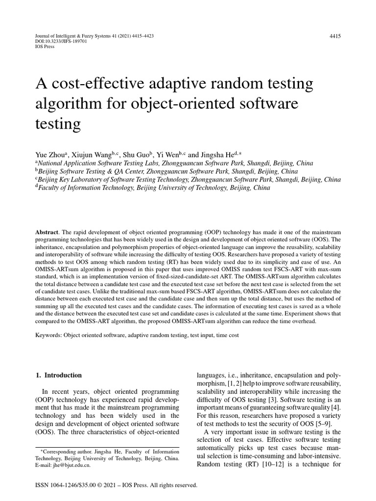 A Cost Effective Adaptive Random Testing Algorithm For Object Oriented Soft 1 Pdf