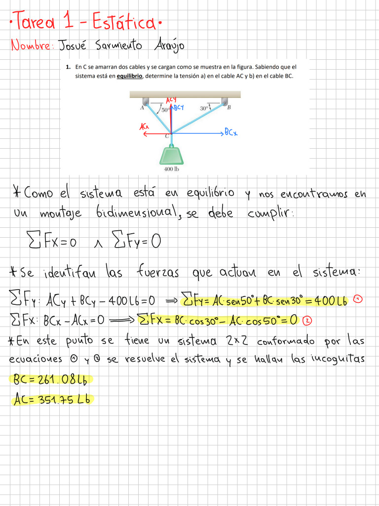 Tarea 1 - Estática - Josué Sarmiento | PDF