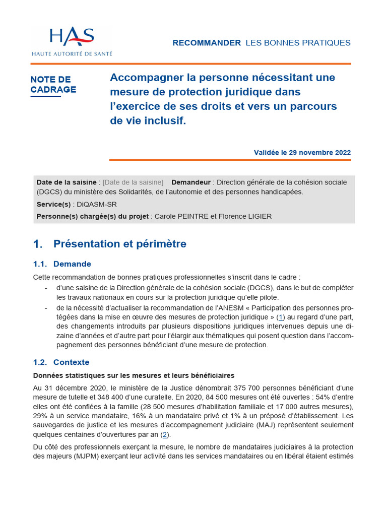 Note de Cadrage Accompagner La Personne Necessitant Une Mesure de ...
