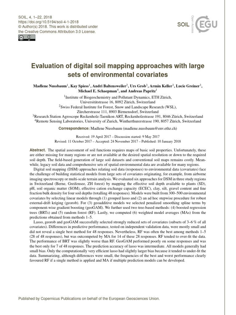 Evaluation of Digital Soil Mapping Approaches With Large Sets of ...