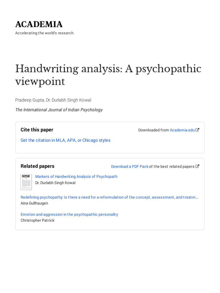Handwriting Analysis, A Psychopathic | PDF