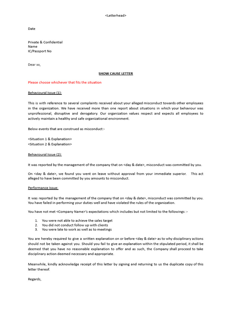 Show Cause Letter Template | PDF