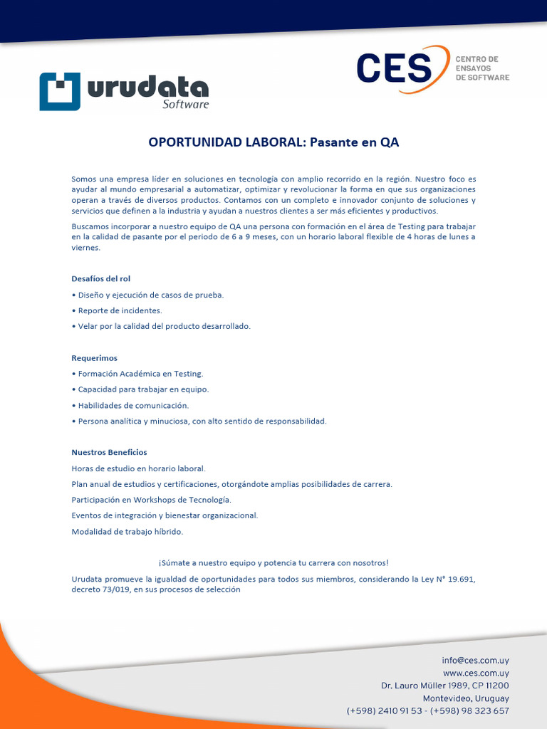 Urudata - Pasante en Qa | PDF