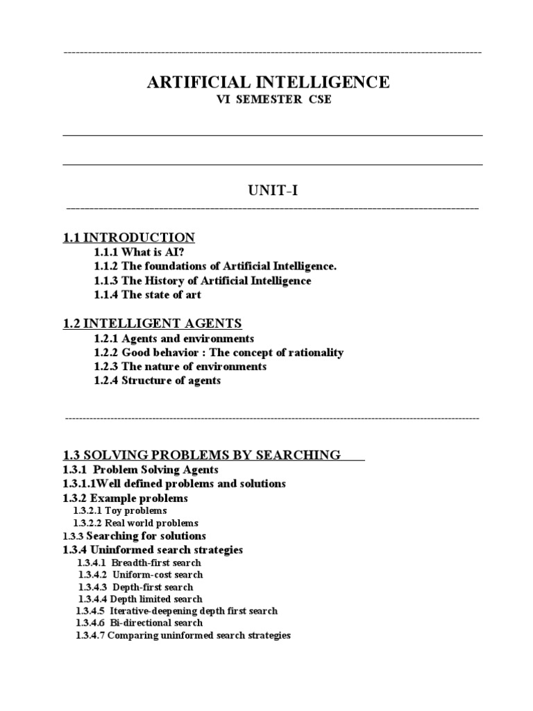 Artificial Intelligence Notes Unit 1 | PDF