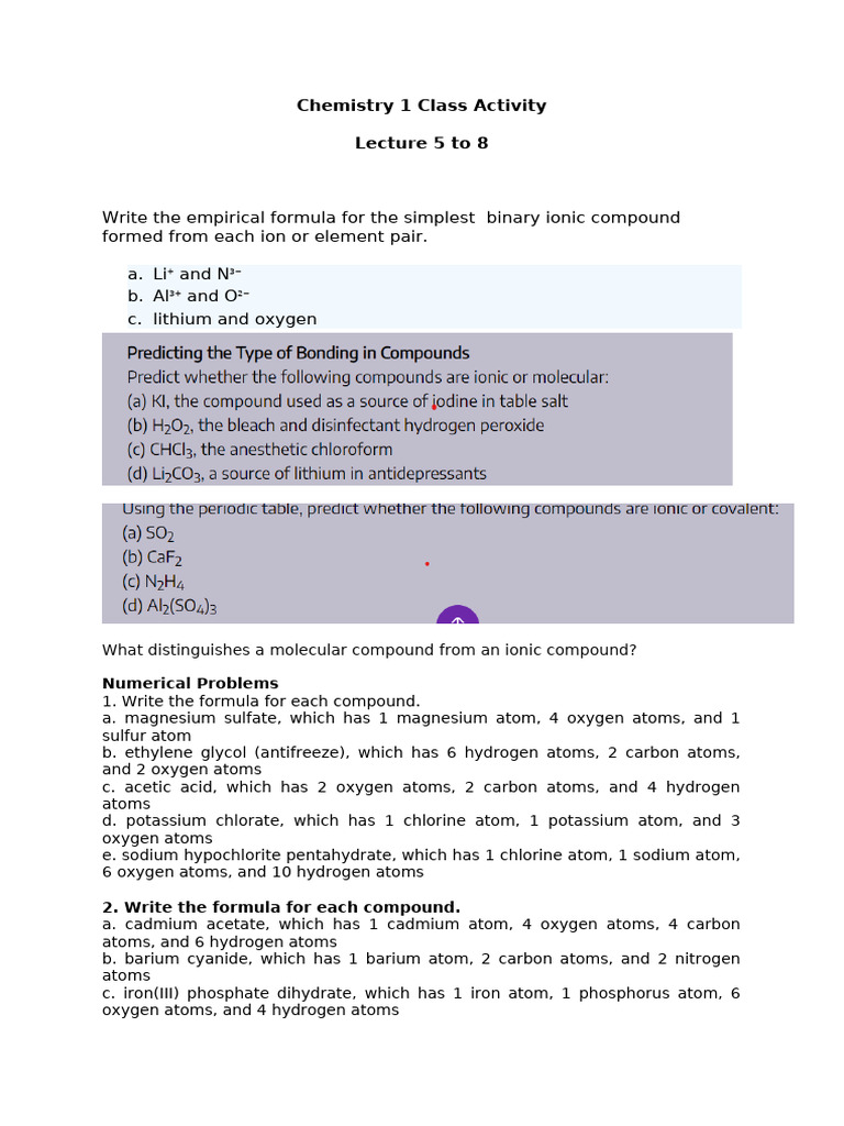Chemistry Activity Lect 5 To 8 Problems Module 2 | PDF