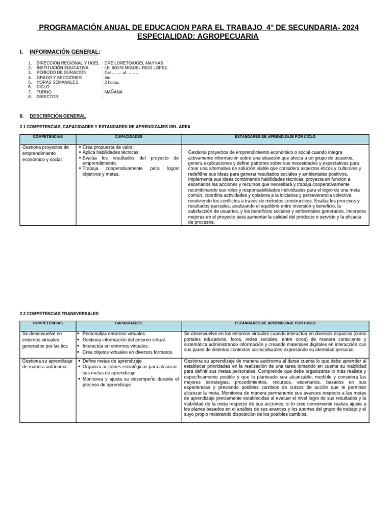 Programacion Anual 4° EPT 2024 | PDF