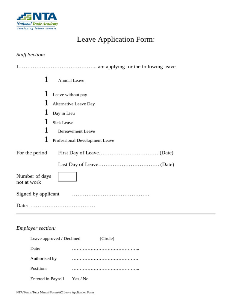 A2 Leave Application Form | PDF