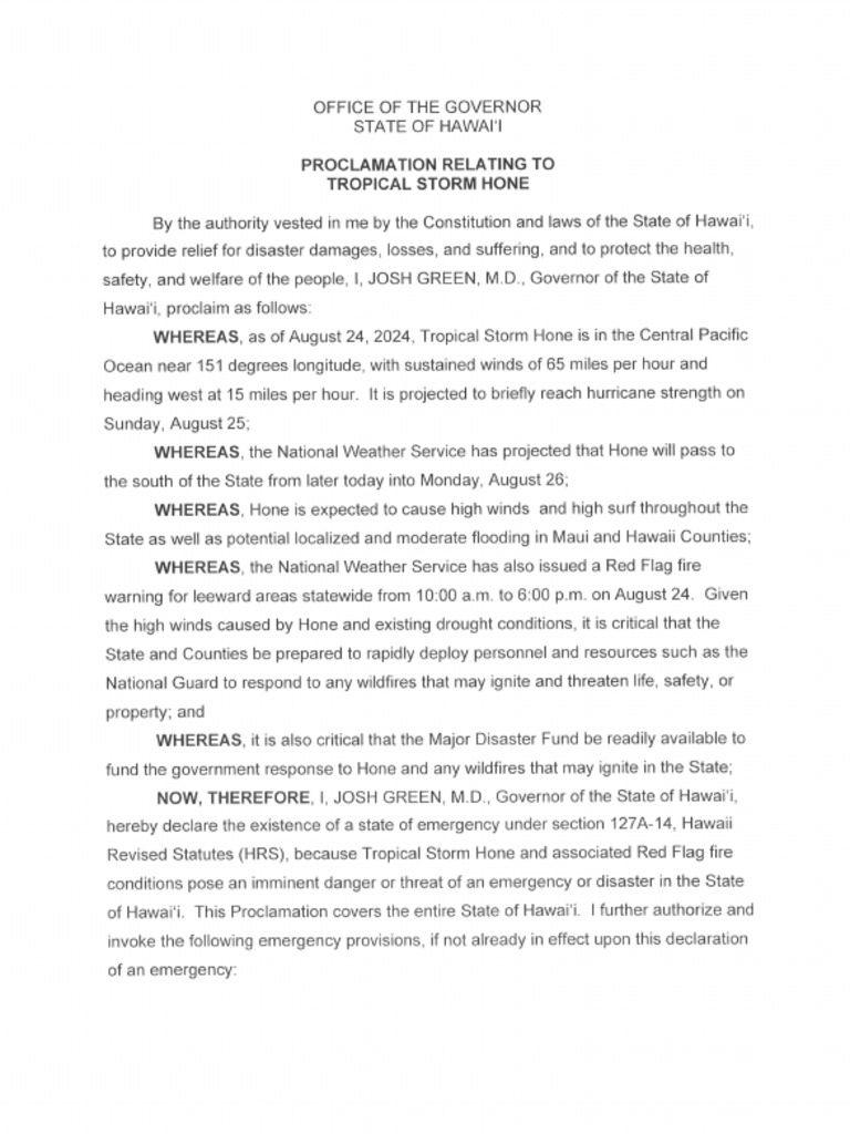 Emergency Proclamation For Storm Hone | PDF