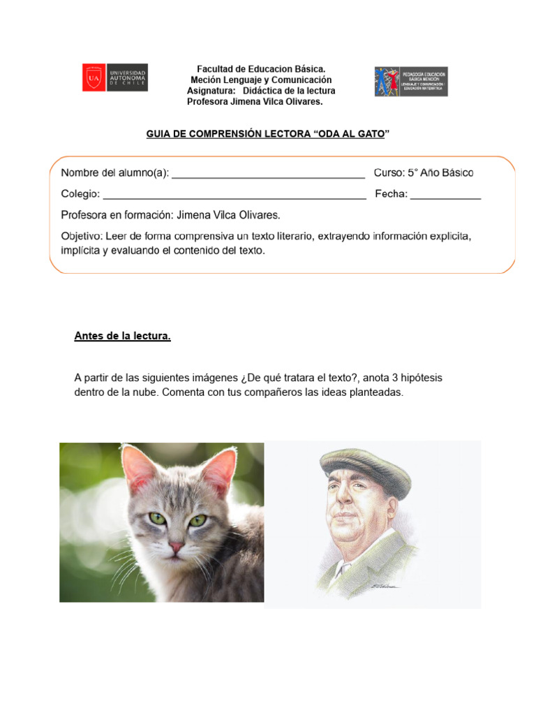 Guía de Comprensión: "Oda al Gato" | PDF | Gatos