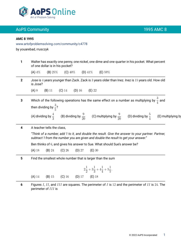 Amc 8-1995 | PDF | Mathematics | Euclidean Geometry