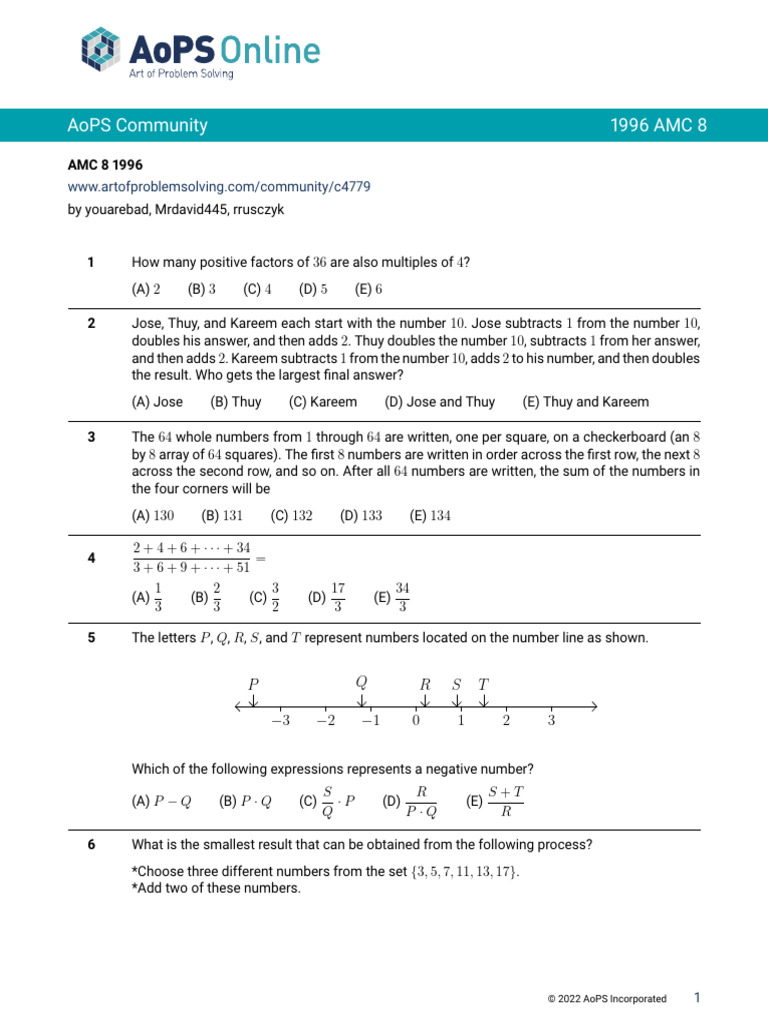 Amc 8-1996 | PDF | Area | Mathematics