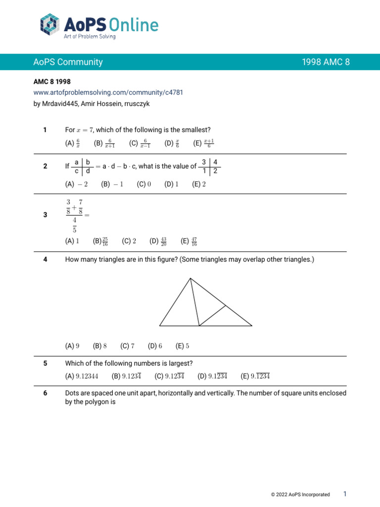 Amc 8-1998 | PDF | Arithmetic | Elementary Mathematics