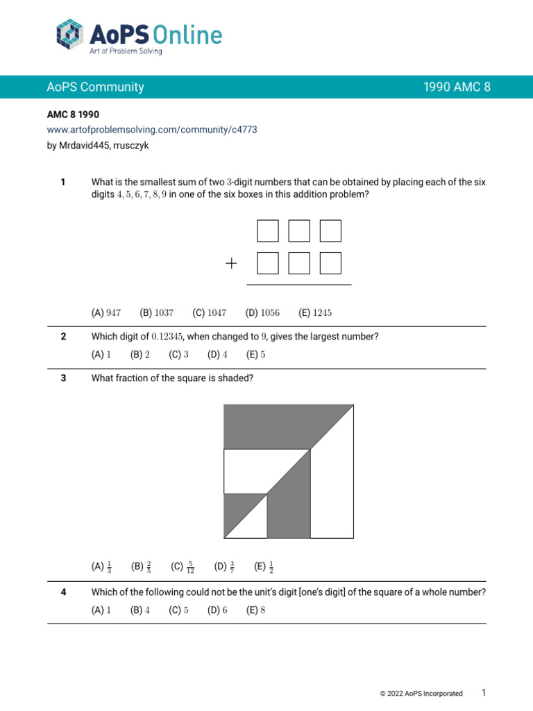 Amc 8-1990 | PDF | Mathematics | Teaching Methods & Materials