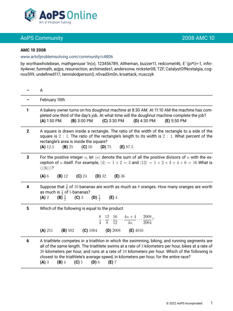 Amc 10-2008 | PDF | Area | Science & Mathematics