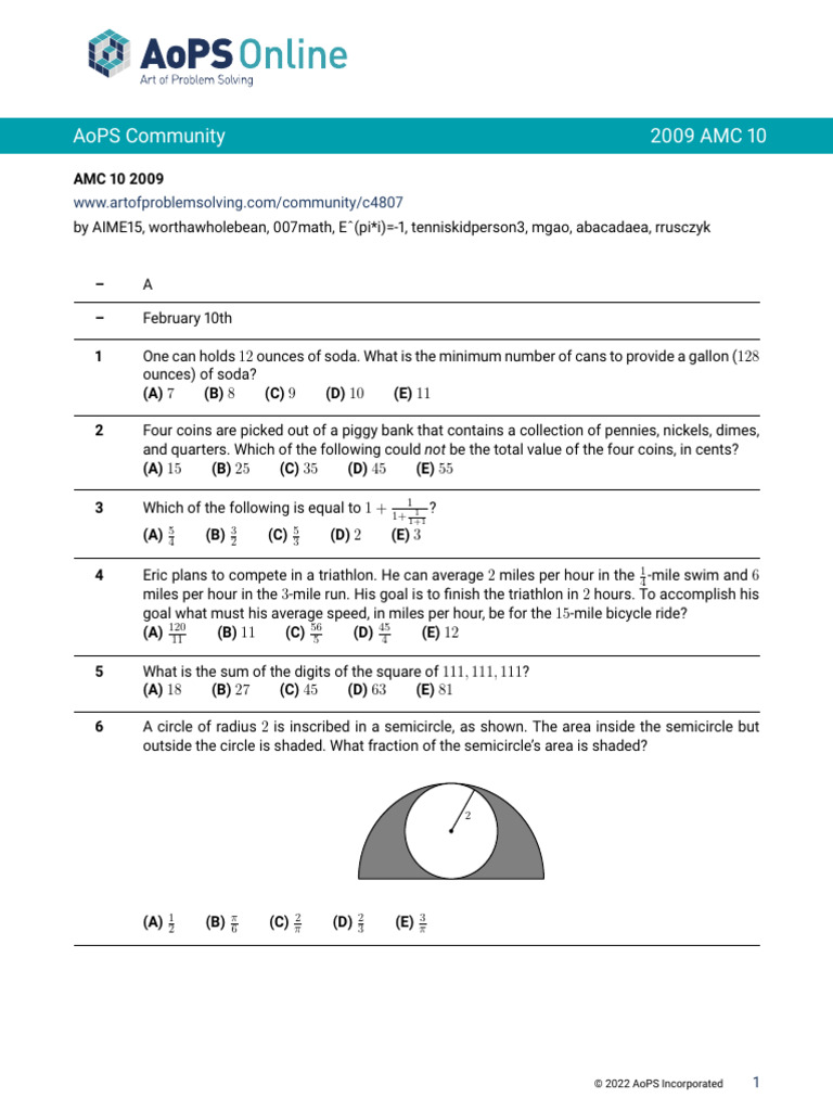 Amc 10 2009 Pdf