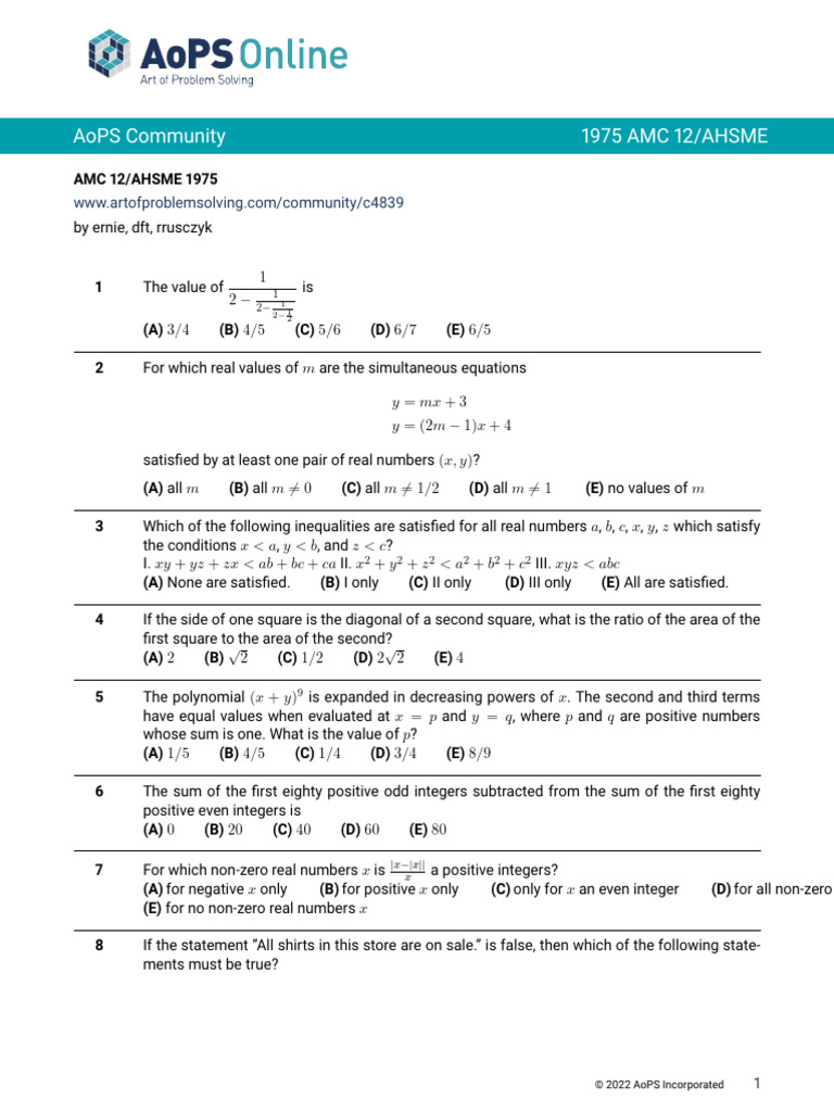 Amc 12-Ahsme 1975 | PDF