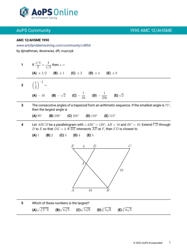 Amc 12-Ahsme 1990 | PDF