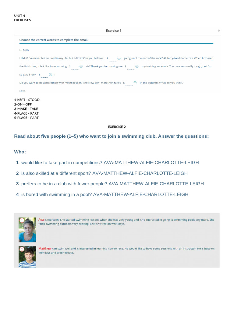 Exercises Unit 4 | PDF