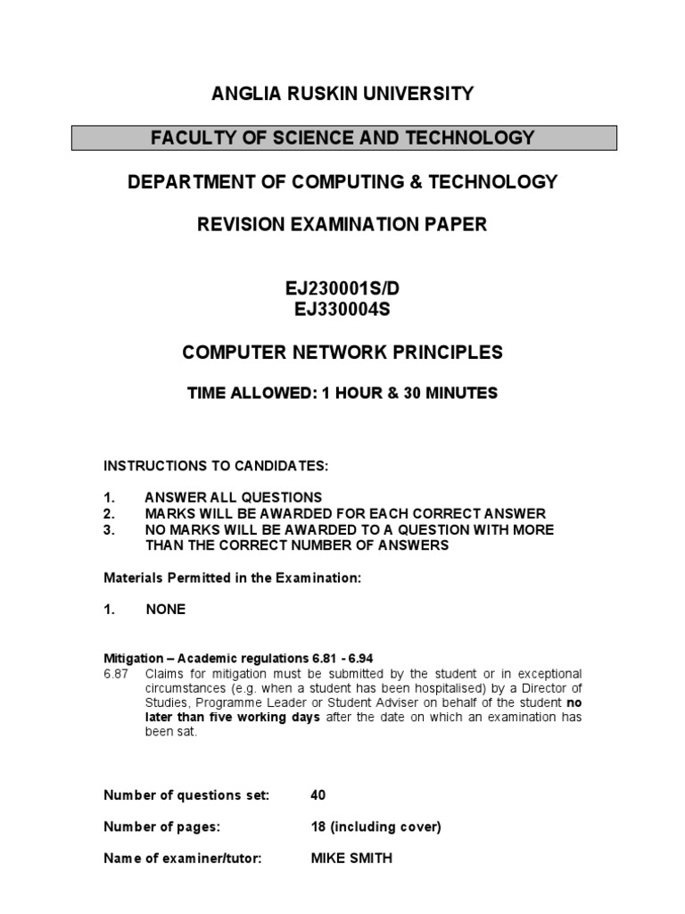 Computer Network Principles - Revision Exam Paper | PDF | Router ...