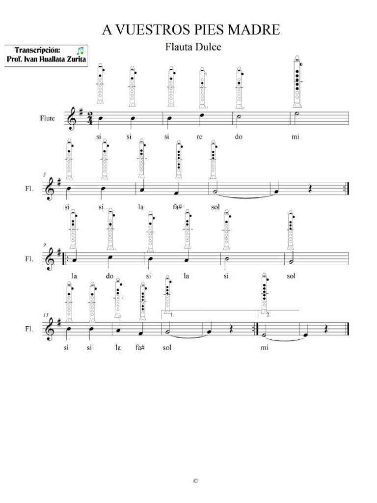 A Vuestros Pies Madre - Flauta Dulce | PDF