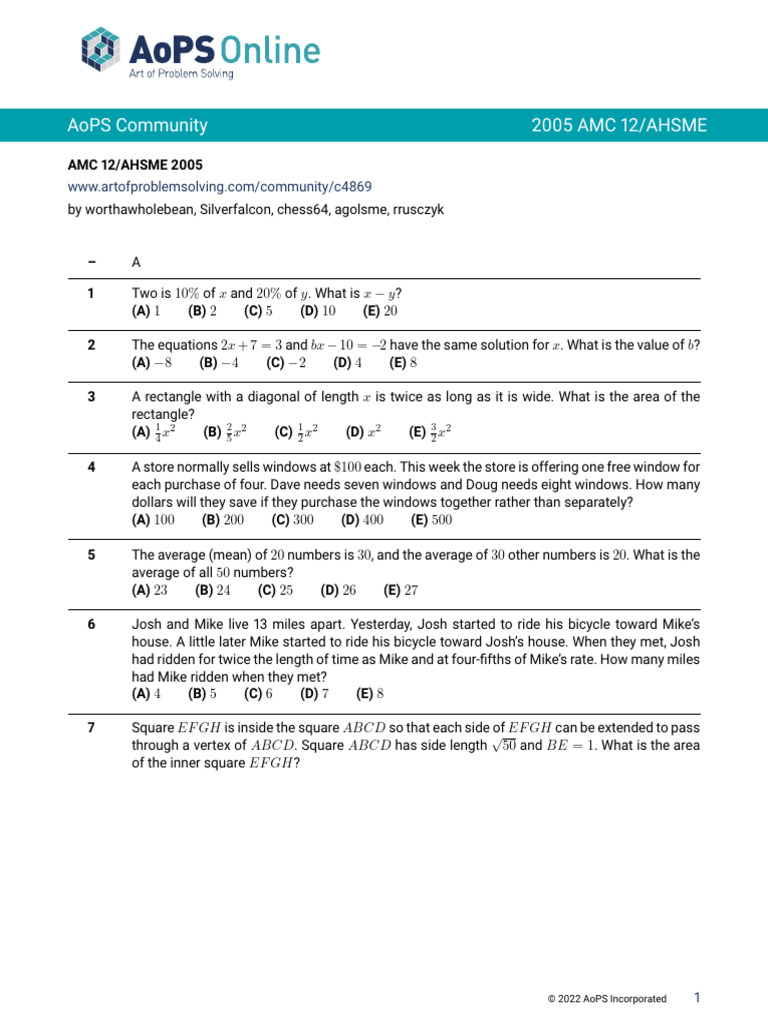 Amc 12-Ahsme 2005 | PDF