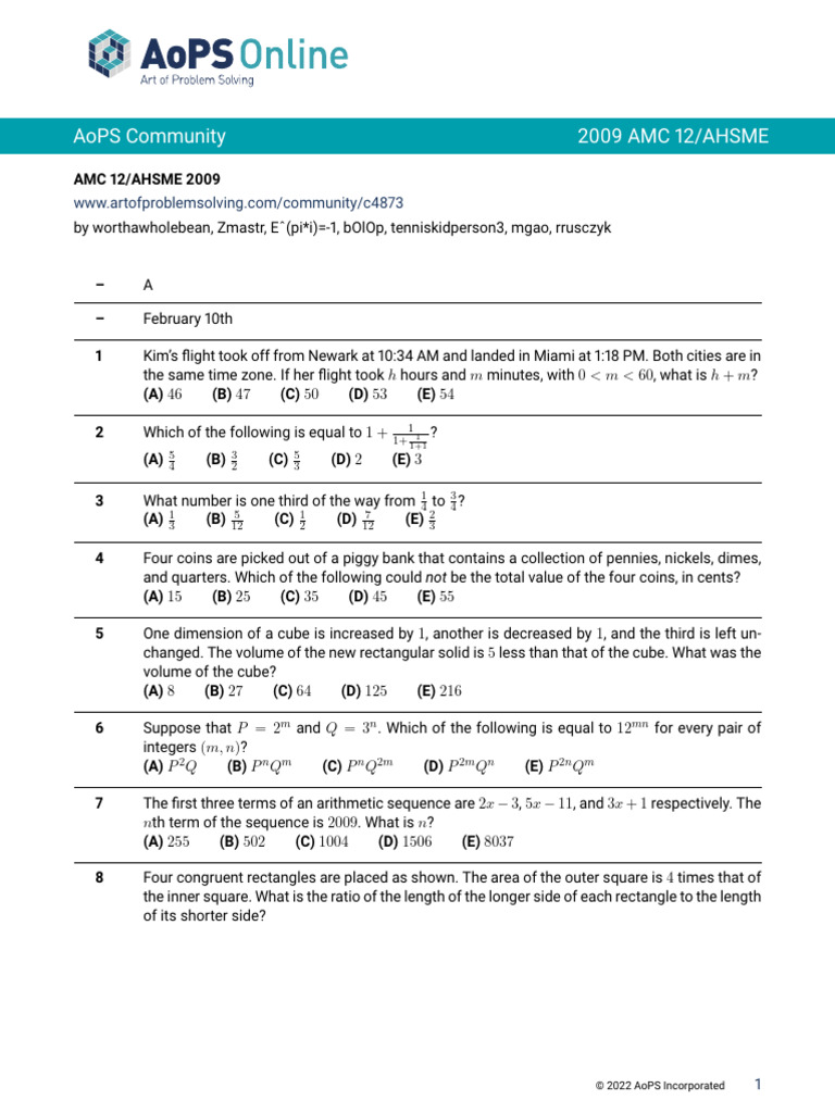 Amc 12-Ahsme 2009 | PDF