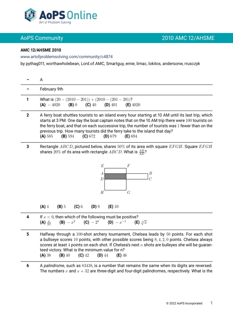 Amc 12-Ahsme 2010 | PDF