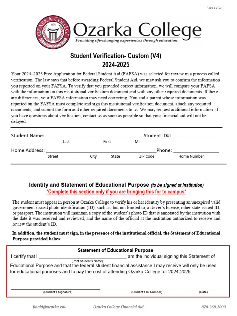 2024-2025 Student Verification - Custom V4 | PDF