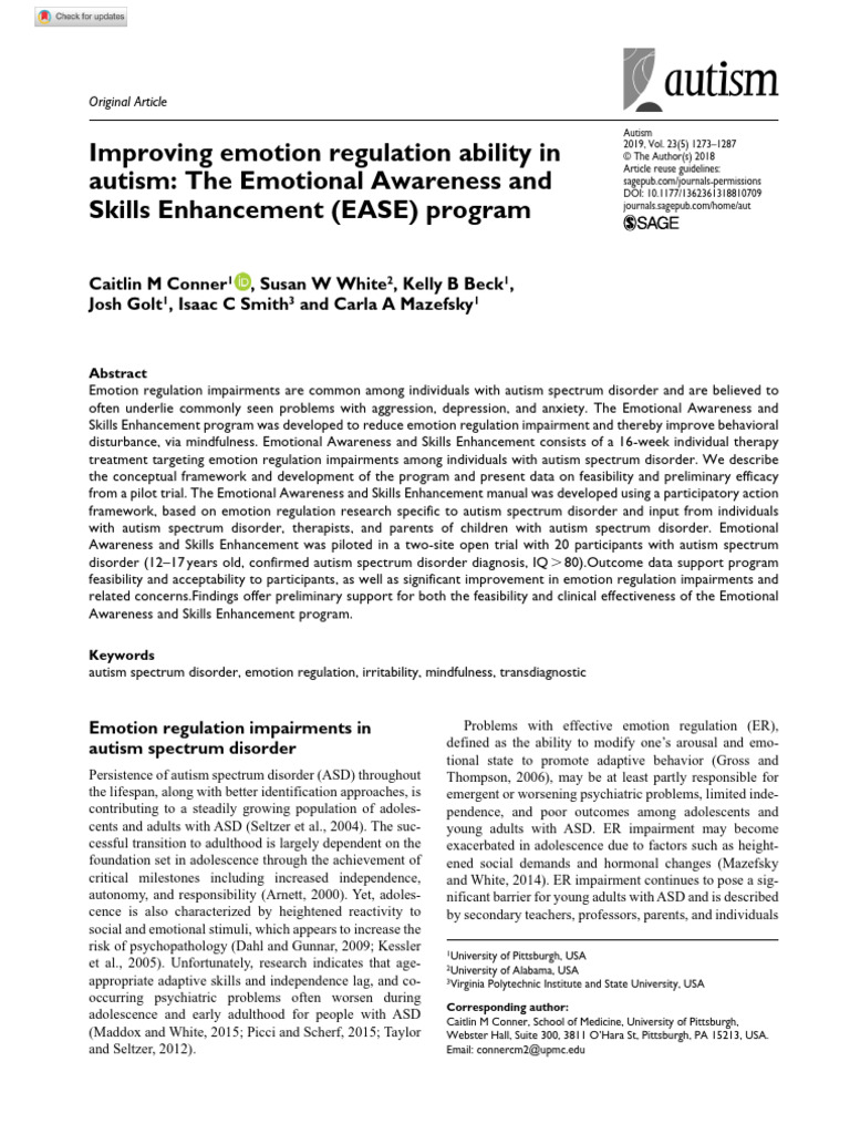Conner Et Al 2018 Improving Emotion Regulation Ability in Autism The Emotional Awareness and ...