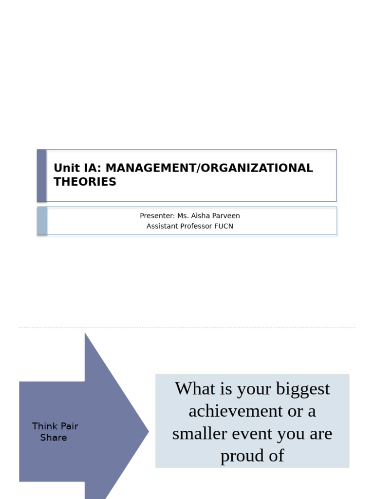 Unit - 1 Management Org Theories | PDF