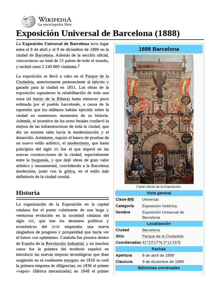 Exposición Universal de Barcelona (1888) | PDF