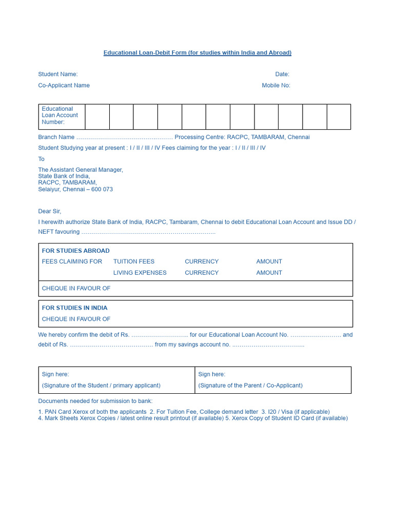 Educational Loan Disbursement Form | PDF