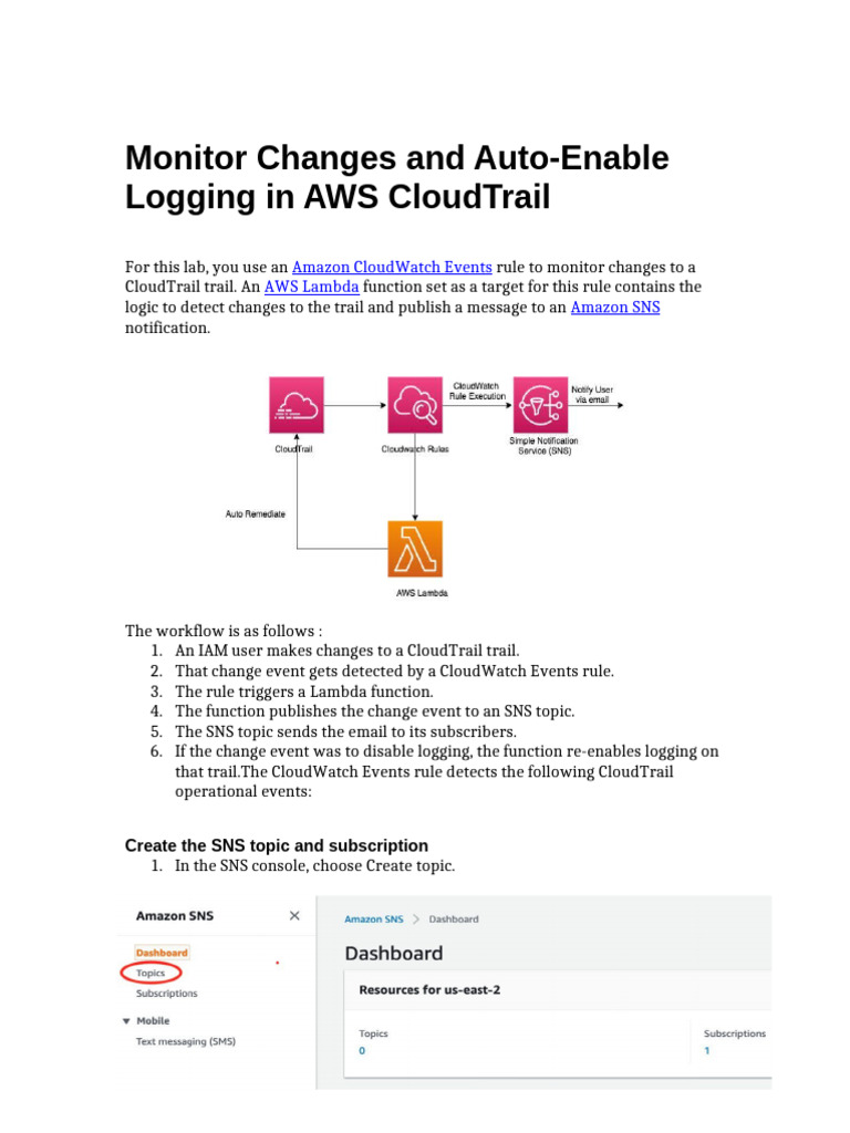 Lab2 Monitor Changes and Auto Enable Logging in AWS CloudTrail 3 | PDF